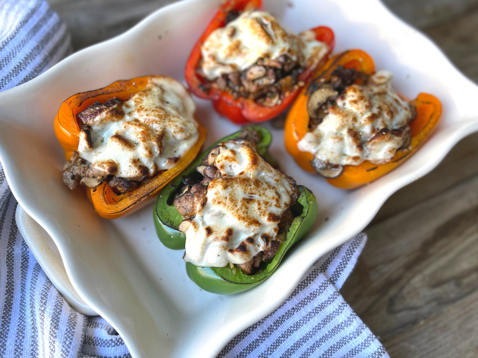 Garlicky Philly Cheesesteak Stuffed Peppers