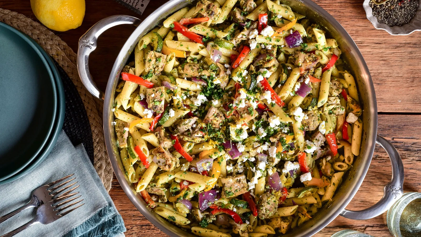 Zhoug Chicken Pasta Salad with Roasted Vegetables – Hestan Culinary