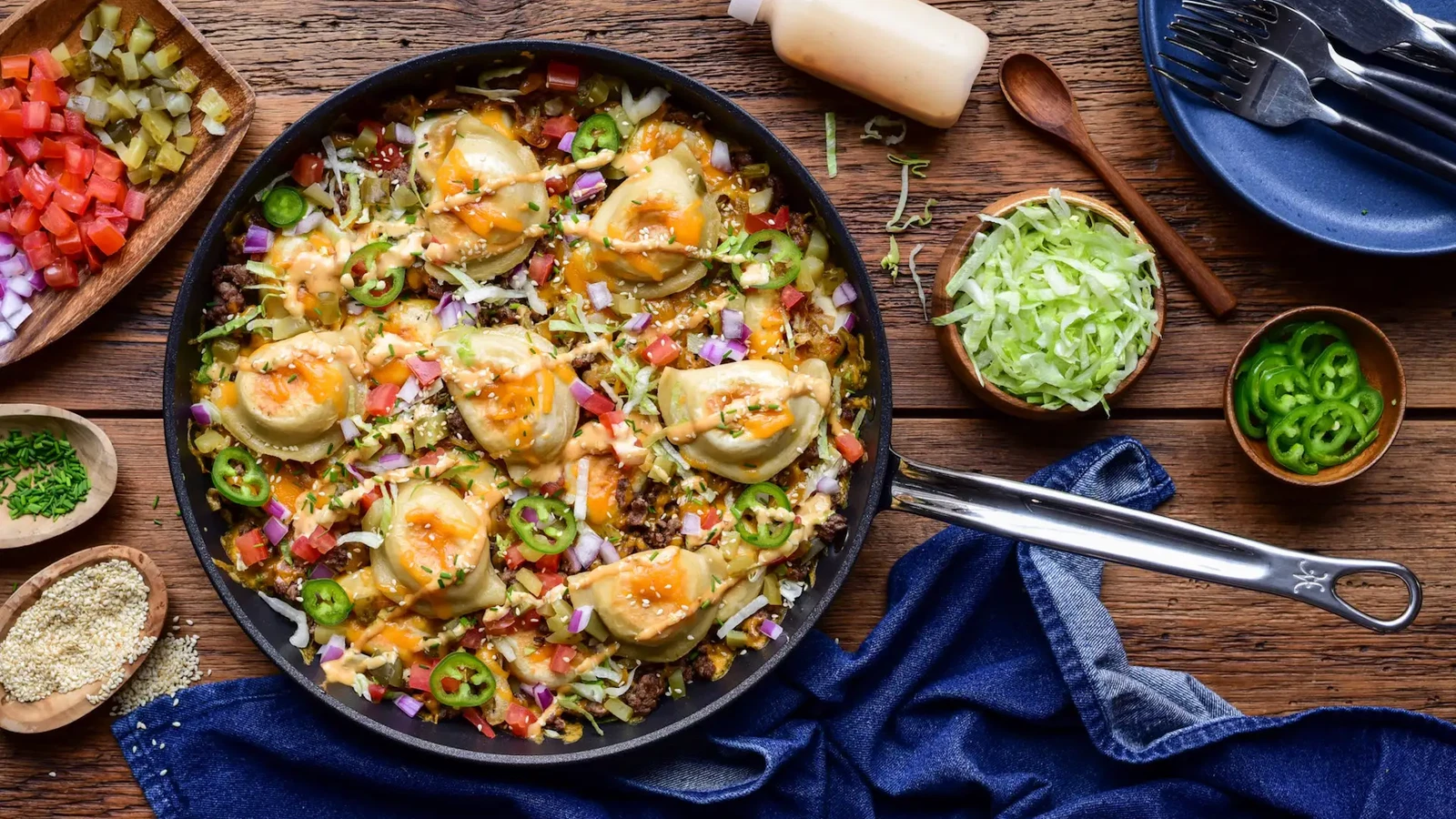 Image of Crispy Cheeseburger Pierogi Skillet
